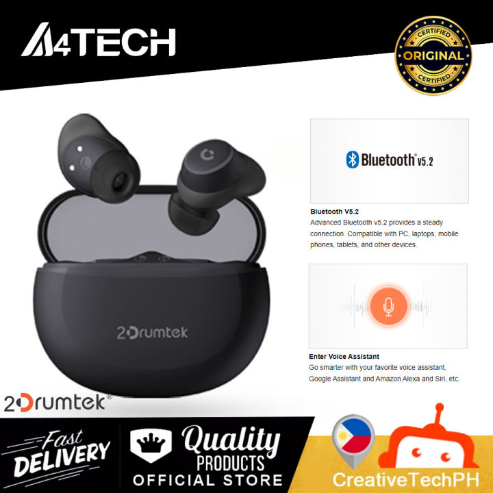 A4Tech B27 2Drumtek True Wireless Bluetooth V5.2 In-Ear Earphone (Ash ...