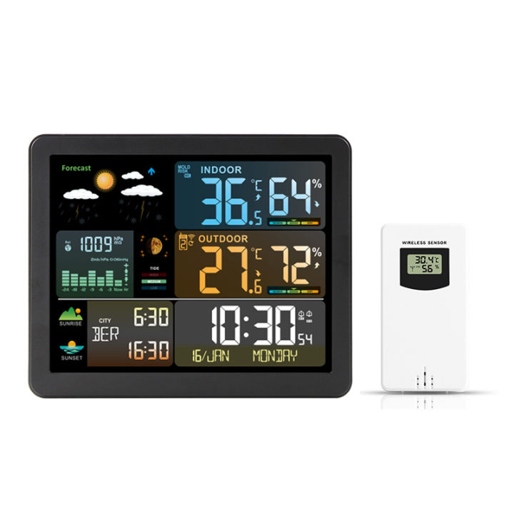 Wireless Weather Station with Colorful Display, Wall Digital Dual Alarm ...