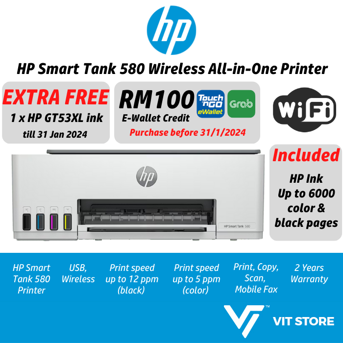 HP Smart Tank 580 / Smart Tank 520 AiO 1F3Y2A Wireless Printer PRINT ...