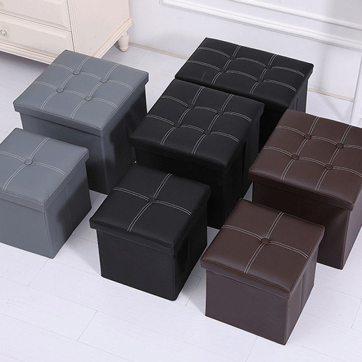 2 In 1 Collapsible PU Leather Storage Stool Chair Foldable Organizer ...