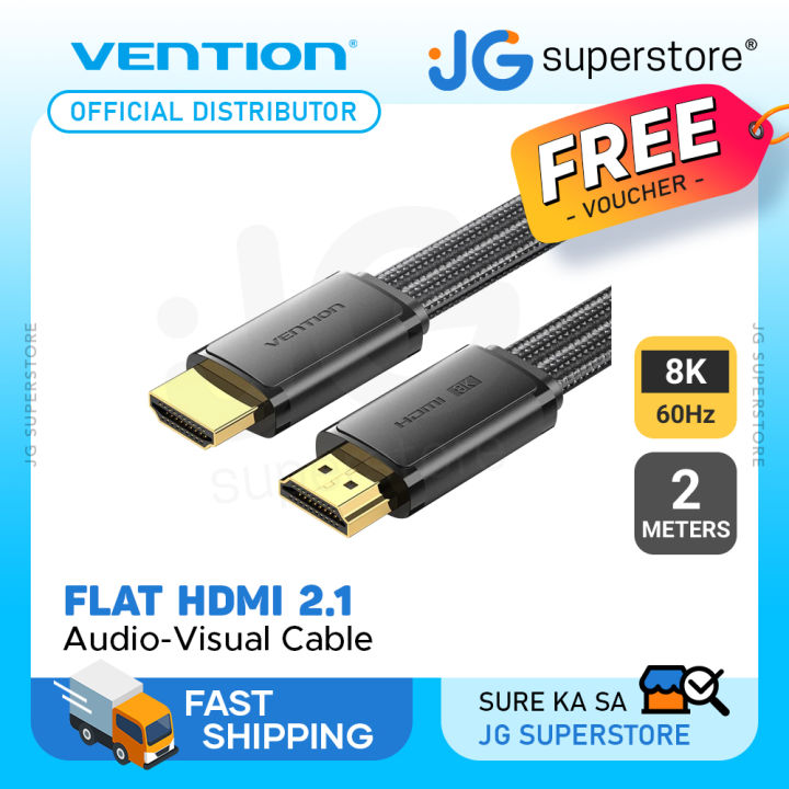 Vention (2m) 8K 60Hz UHD Flat HDMI 2.1 Male to Male Video Display Cable ...