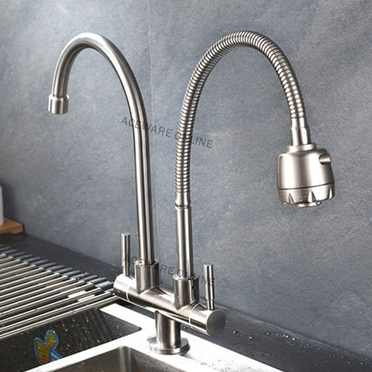 Atocco 304 Stainless Steel Twin Double Pillar Mounted Tap Sink 2 Mode ...