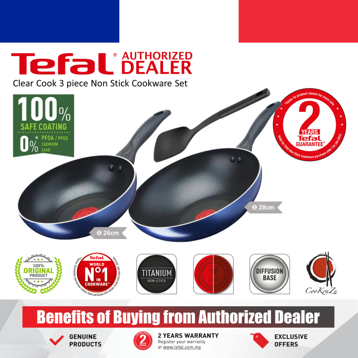 Tefal Clear Cook 3 piece Non Stick Cookware Set B266S3 B266S395 Wokpan ...