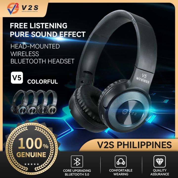 V2S V5 Wireless 5.0 EDR Bluetooth Headphone USB MP3 TF Card FM Radio ...