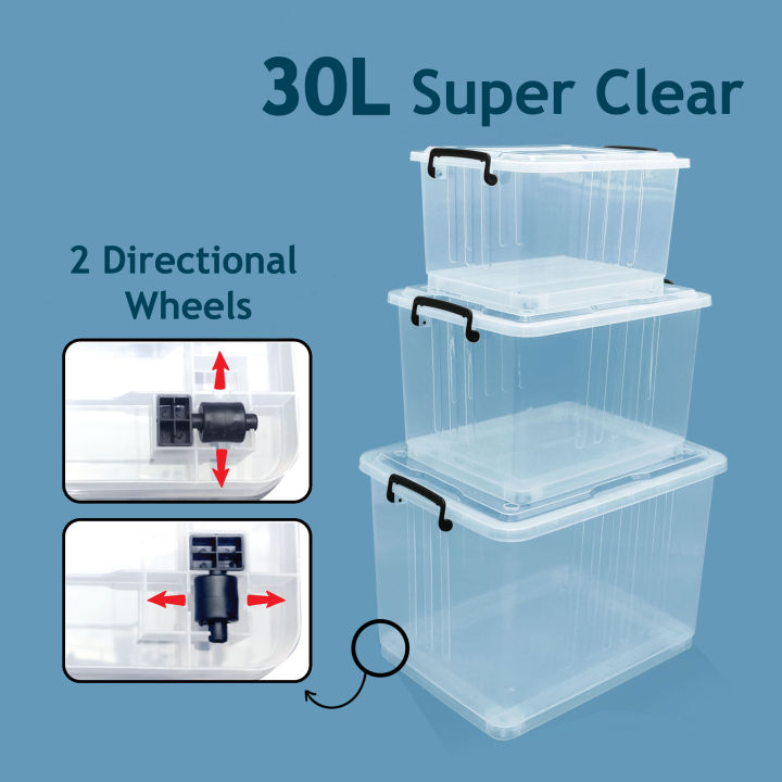 Abbaware 30L Clear Storage Box Transparent / Kotak Simpanan Beroda / Storage Box with wheels ...