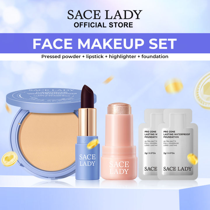 SACE LADY Face Makeup Set Lasting Oil Control Compact Powder Tinted Lip ...
