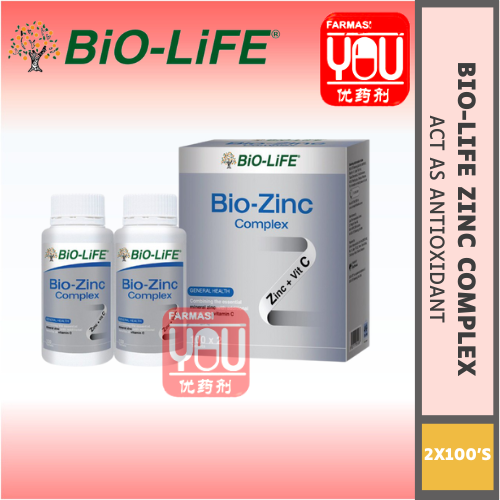 [YOUPHARMACY] BIO-LIFE ZINC COMPLEX 2X100'S | Lazada
