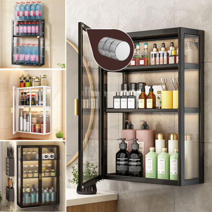 Kitchen wall-mounted storage rack cabinet-free perforation household ...