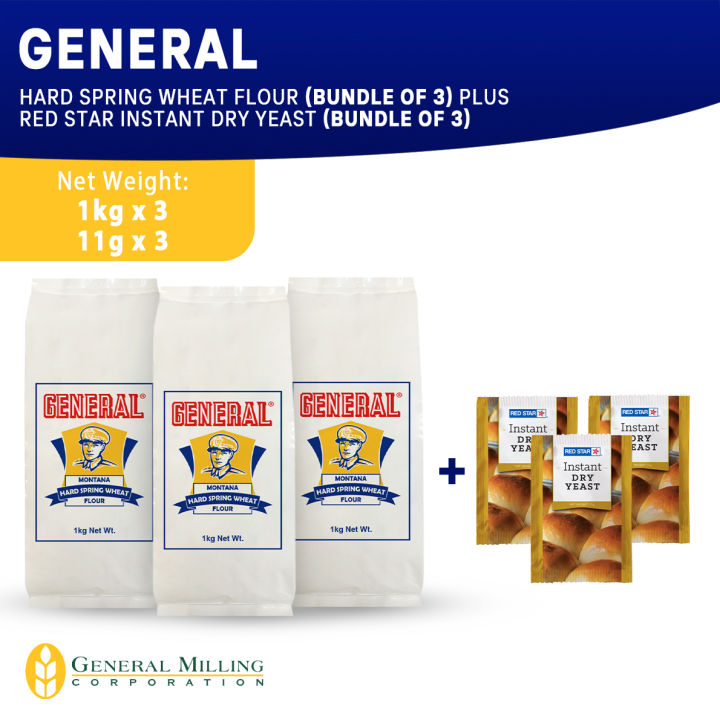 General Montana Hard Spring Wheat Flour 1kg Bundle of 3 Plus 3 Red Star ...
