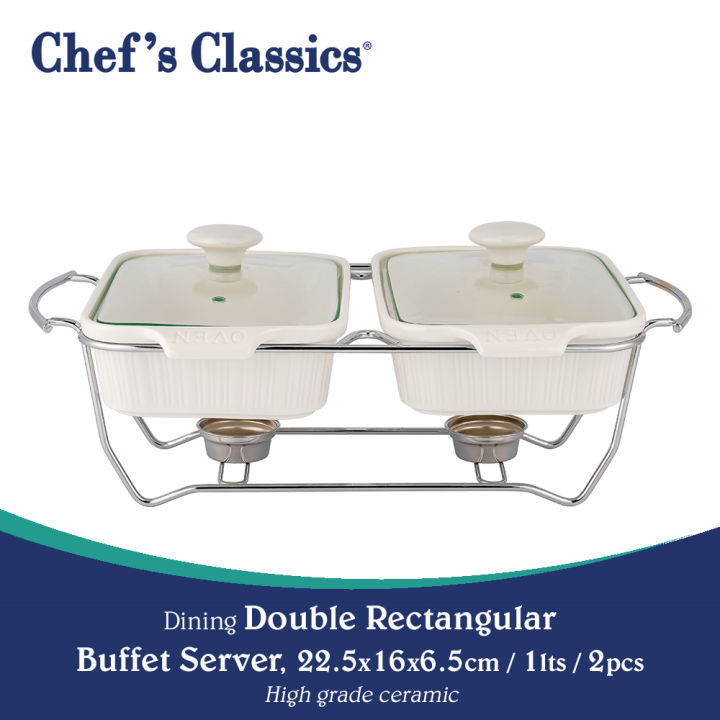 Chef's Classics Dining Ceramic Double Rectangular Buffet Food Server ...
