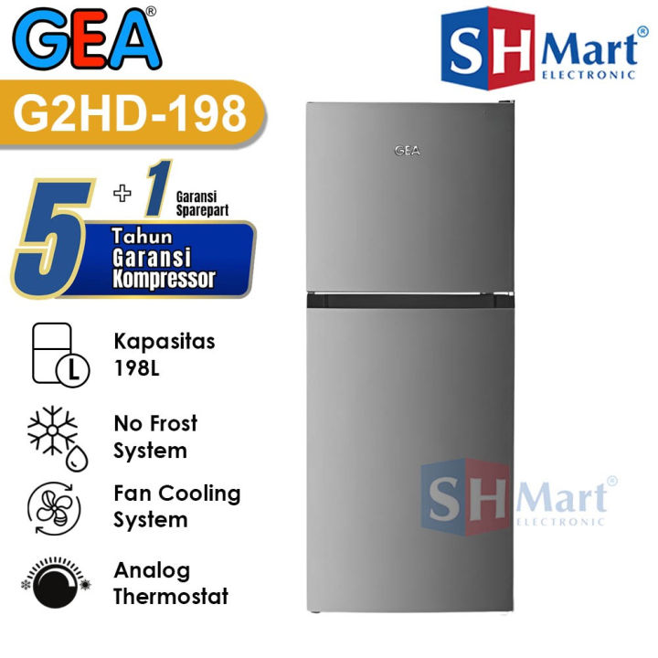 KULKAS 2 PINTU GEA G2HD-198 / G2HD198 KAPASITAS 198 LITER INOX NO FROST ...
