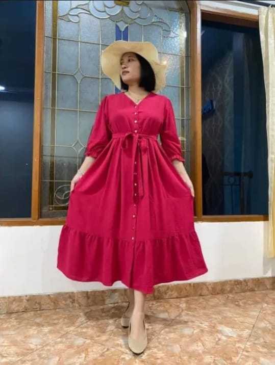 Dress Kekinian Model Terbaru Full Kancing Bahan Airflow Nyaman Dipakai ...