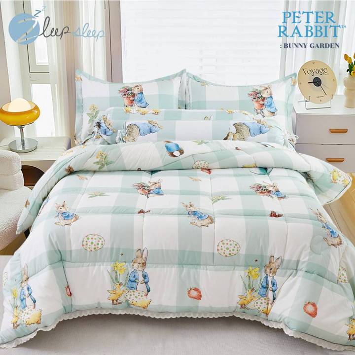 ZleepSleep : ชุดผ้าปูที่นอน Set Peter Rabbit ลิขสิทธิ์แท้ ครบชุดรวมผ้านวม ขนห่านเทียม นุ่ม อุ่น ...