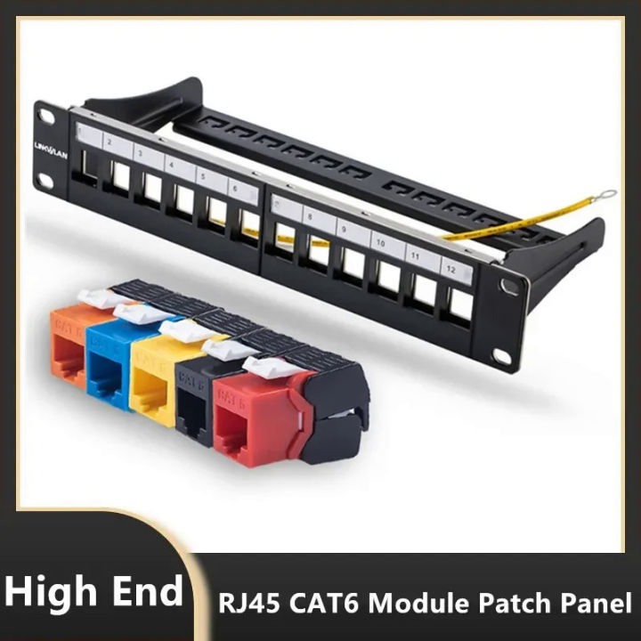 RJ45 CAT6 Cat6A Cat7 Module Patch Panel 12 port Keystone RJ45 Network Rack Mount Panel Ethernet ...