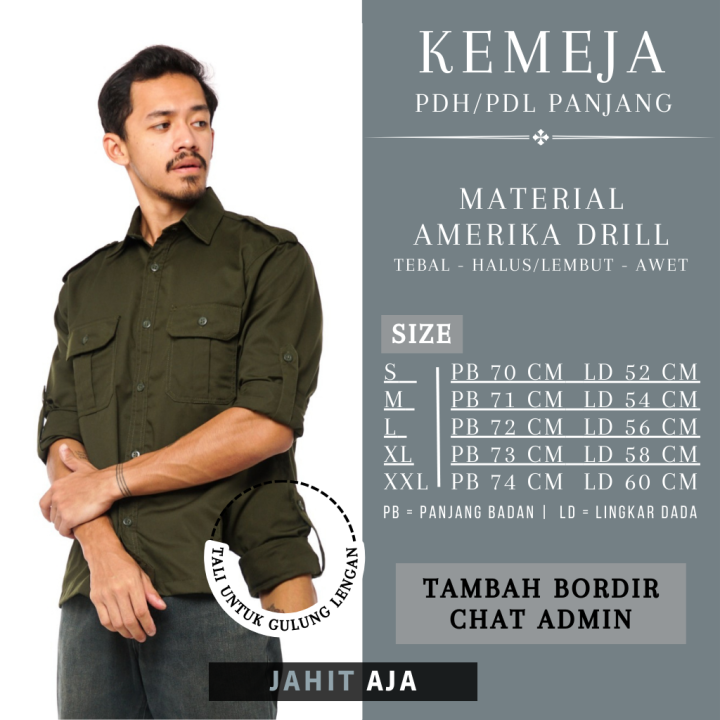 KEMEJA PDL/PDH LENGAN PENDEK HIJAU ARMY Seragam Kerja Atasan Formal ...
