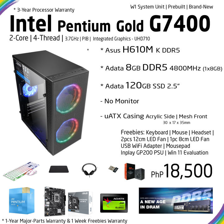 W1 DDR5 | Intel Pentium Gold G7400 3.7GHz | Asus Inspired Prebuilt ...