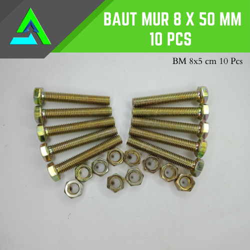PAKET 10 SET BAUT 12 + MUR (M8X50) PANJANG 5 CM KUNCI 12 | Lazada Indonesia