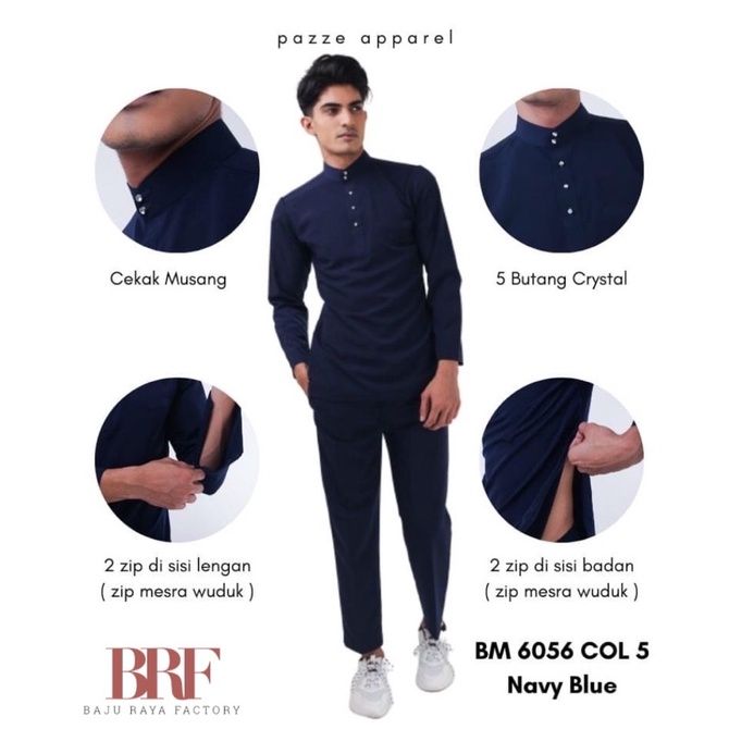 Premium Navy Blue Koshibo Baju Melayu Modern Slim Fit (New Trend With ...