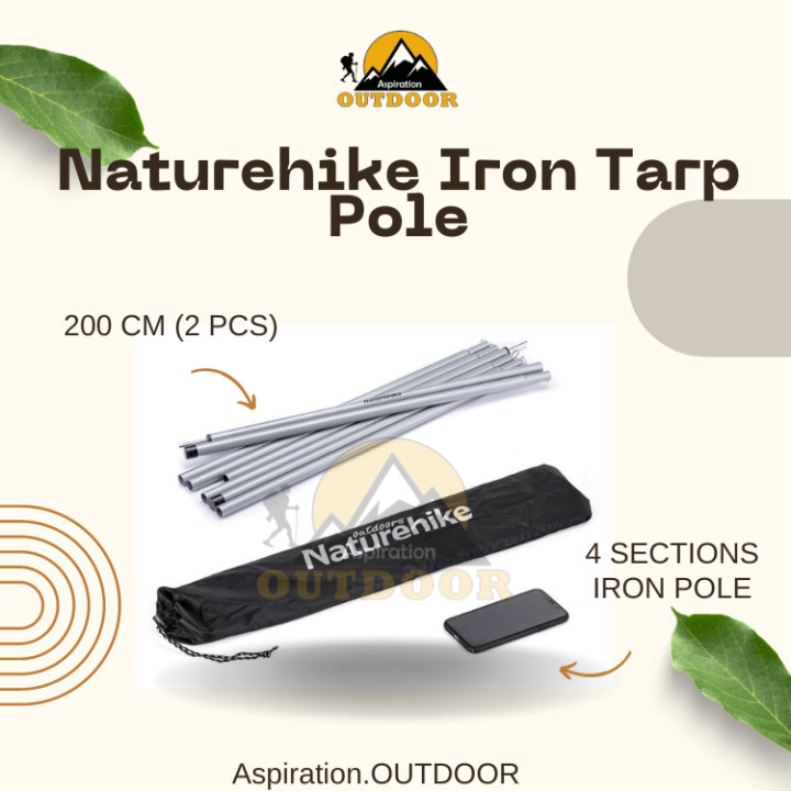 Naturehike 2m Iron Tarp Pole Canopy Pole Tent 4 sections 2pcs for 2 ...