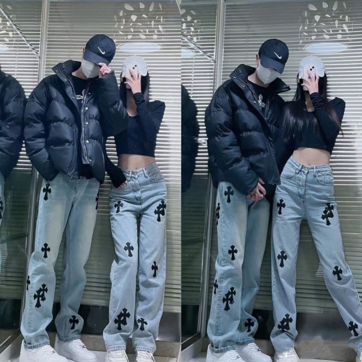Chrome Heartsˉ Cross Loose American Style Avant-Garde High Street Straight Jeans 016 019 009 018 ...