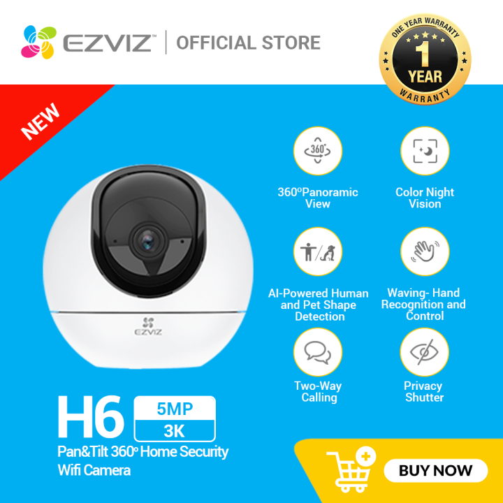 5MP IP Camera EZVIZ H6 3K Wifi Camera 360°Pan/Tilt Indoor IP Cam ...