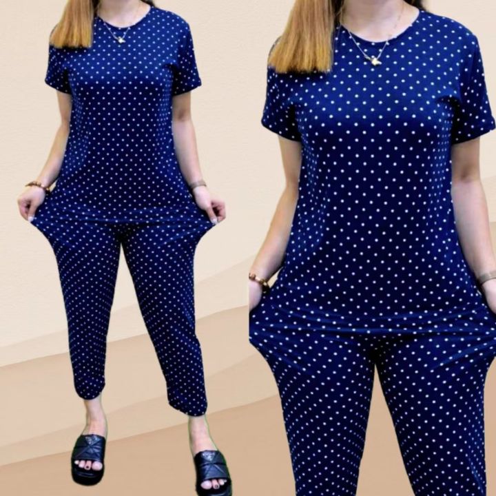 T-shirt Terno Panjama Pants Polka Dotted Sleepwear Set For Adults (Freesize fit up to Large ...