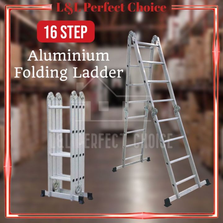 LL PERFECT 16 Steps Multipurpose High Quality Aluminium Foldable LADDER ...