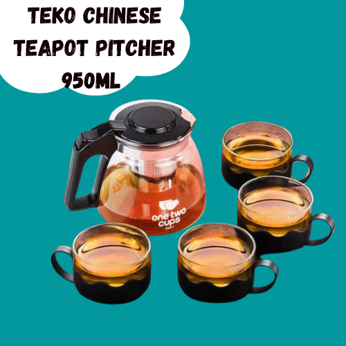 BEST SELLER One Two Cups Teko Chinese Teapot Pitcher 950ml with 4 Gelas / teko china chinese set ...