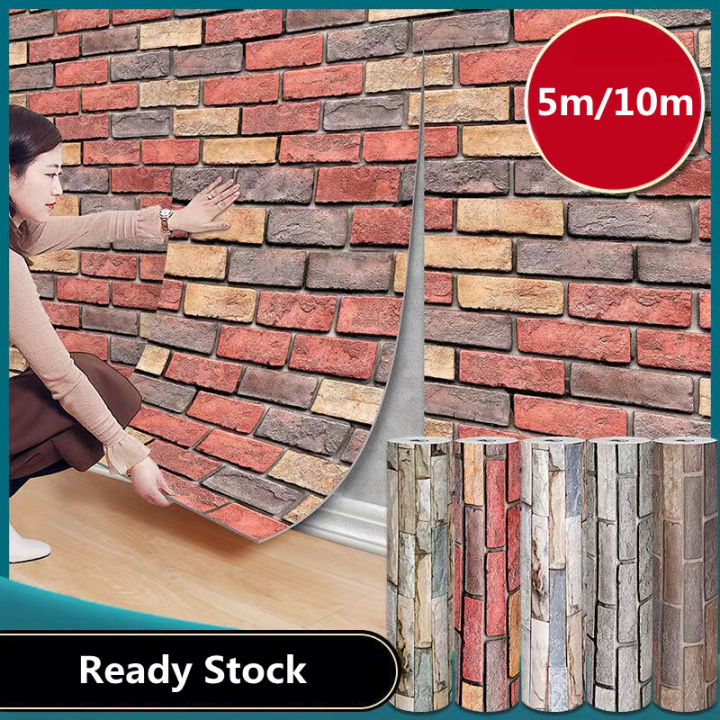 5mx50cm A Roll Wall Sticker 3D Foam Brick Fashion Self-Adhesive Thick ...