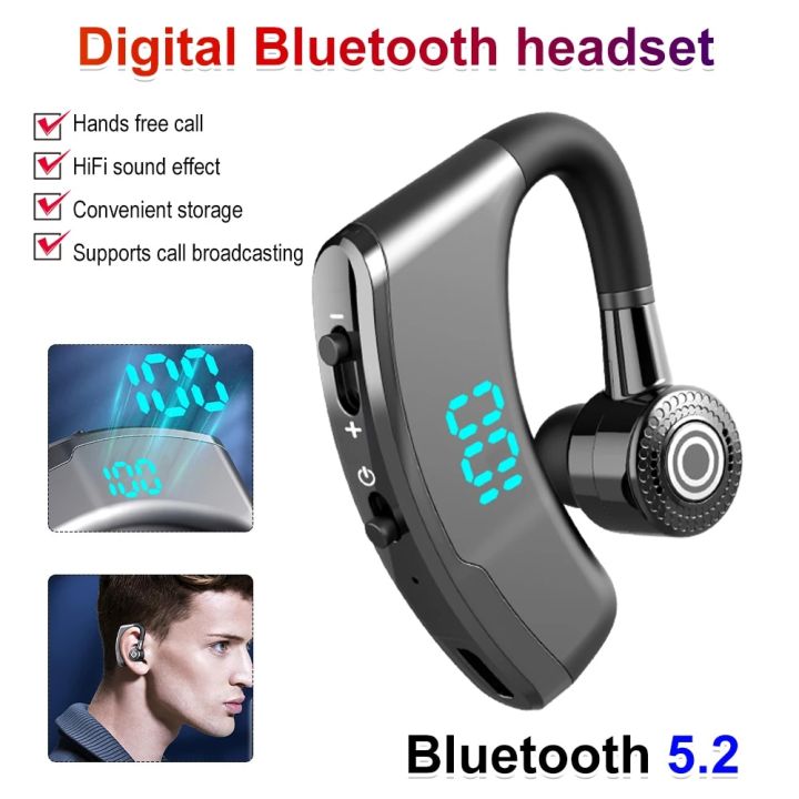 YOVONINE New V9 Business Earphone 5.2 Bluetooth Wireless Headphones Ear Hook Hi-Fi Stereo ...