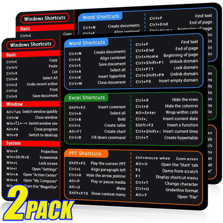 21x26cm Shortcuts Mouse Pad Windows Excel Shortcut Reference Guide ...