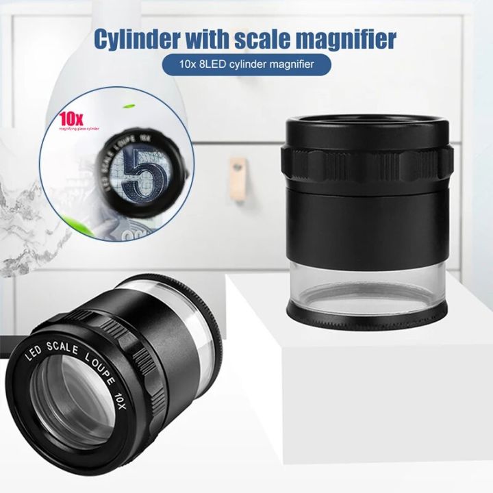8 LED Lights 3 Sets of Optical Glass HD Magnifier with Scale 10X ...