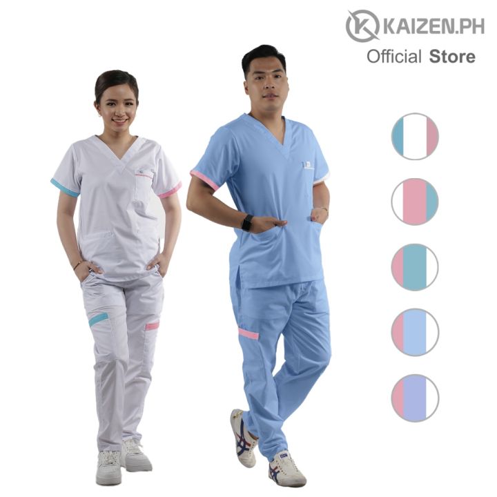Scrub Suit 1st Gen KSS-30 KOREAN INSPIRED TRI-COLOR Top, 6-Pocket Pants ...
