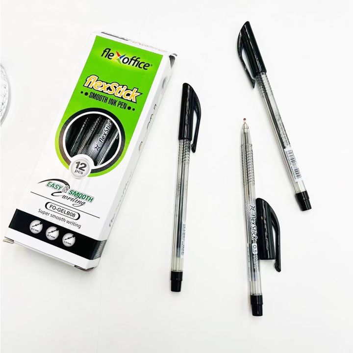 Flexstick Smooth Ink Pen 12pcs Black 0.5mm /0.7mm FlexOffice Flex Stick ...