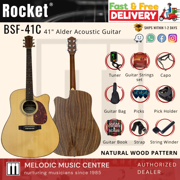 Rocket 41 Inch Acoustic Guitar Alder Body CUTAWAY Natural (BSF-41C ...