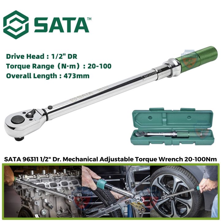 SATA 96311 1/2" Dr. Adjustable Torque Wrench 20-100Nm | Lazada