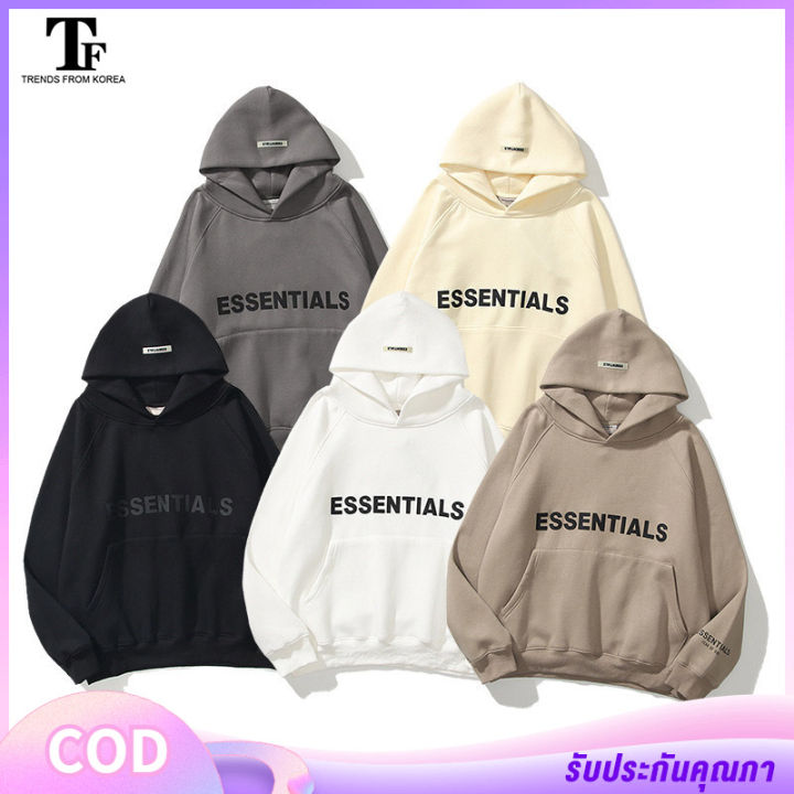 Kaisike เสื้อสเวตเตอร์ เสื้อสเวตเตอร์มีฮู้ดผู้ชาย ESSENTIALS เสื้อแขนยาว เสื้อกีฬาหลวม เสื้อฮู้ด ...