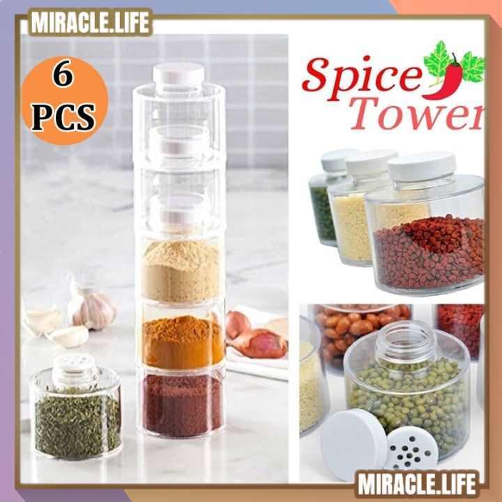 Spice Jar Spice Tower 6 Self Stacking Seasoning Bottles Container ...