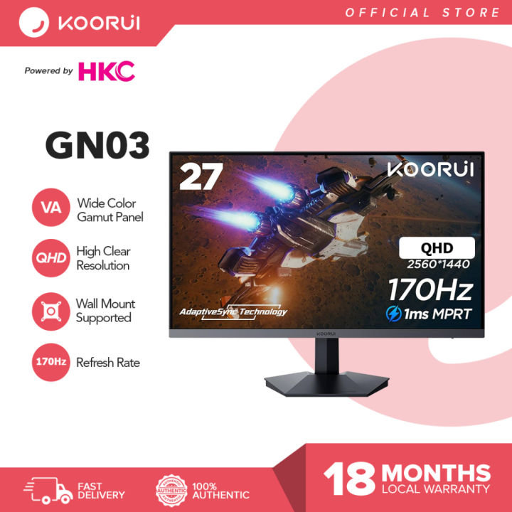 KOORUI GN03 (Powered by HKC) 27 Inch WQHD 1440p Up to 170Hz, VA VESA Mountable Gaming Monitor ...