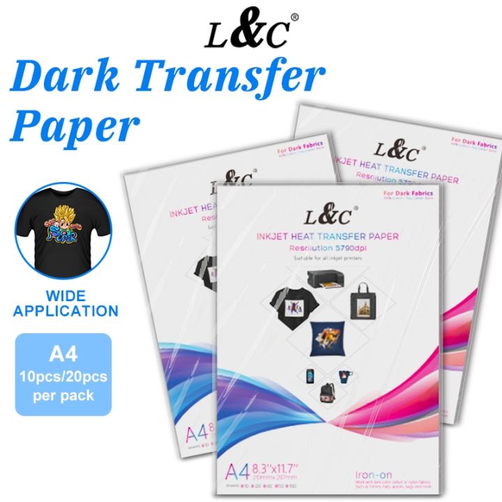L&C Inkjet Heat Transfer Paper Suitable A4 For Dark Fabrics Compatible ...