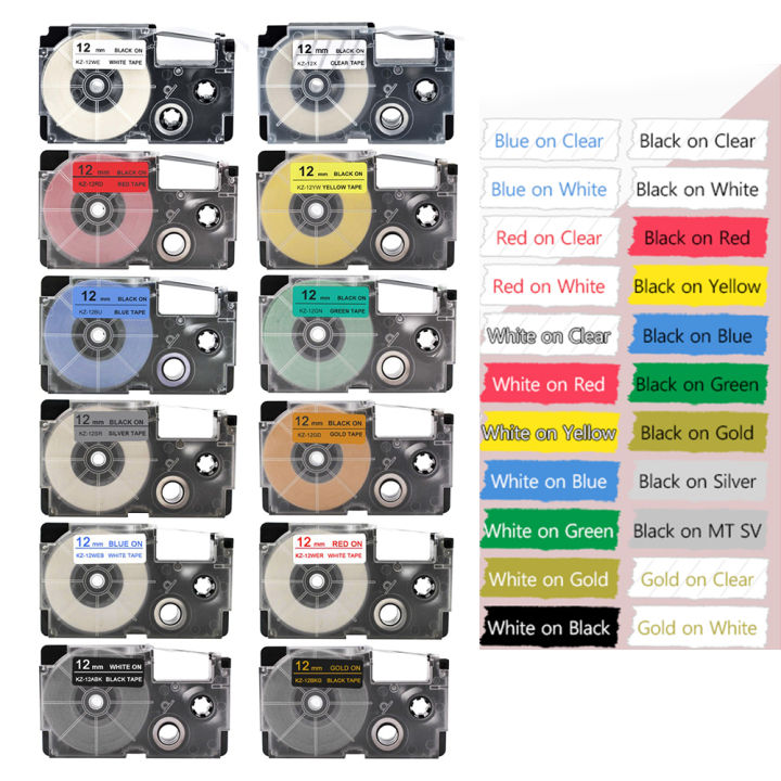 5 Pack 12mm Label Tape Cartridge XR12WE XR-12WE XR-12YW XR12RD XR6GN XR ...