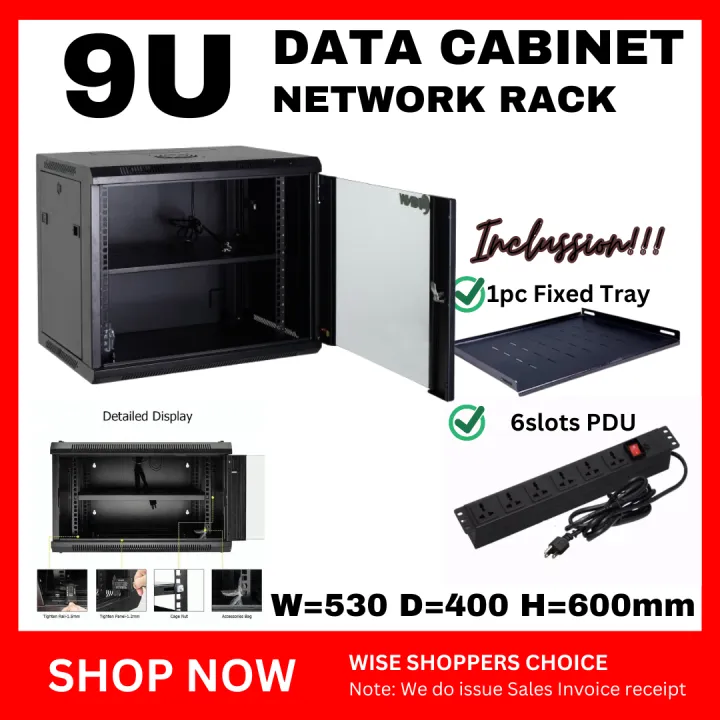 9U Data Rack with 1 Power Distribution Unit and 1 shelf/tray, router ...