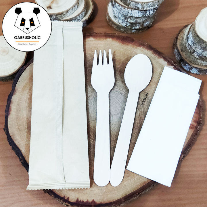 Set Alat Makan Kayu Dengan Kraft Paper Pack Wooden Cutlery | Lazada ...