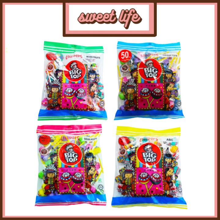 50'S BIG TOP LOLLIPOPS HARD CANDY SWEETS ROUND POP FRUIT FLAVOURED GULA ...