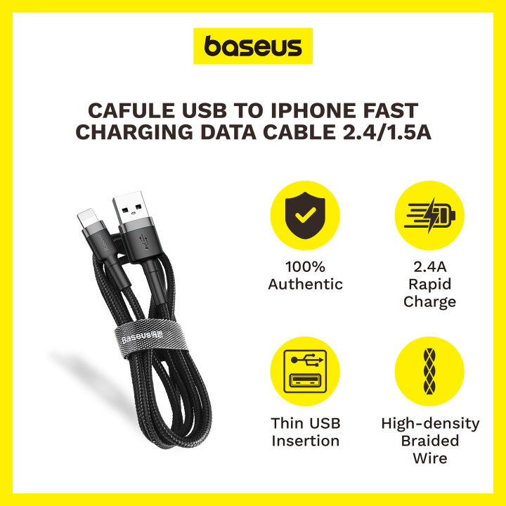 Baseus Cafule USB to iPhone Fast Charging Data Cable 2.4/1.5A Lightning ...
