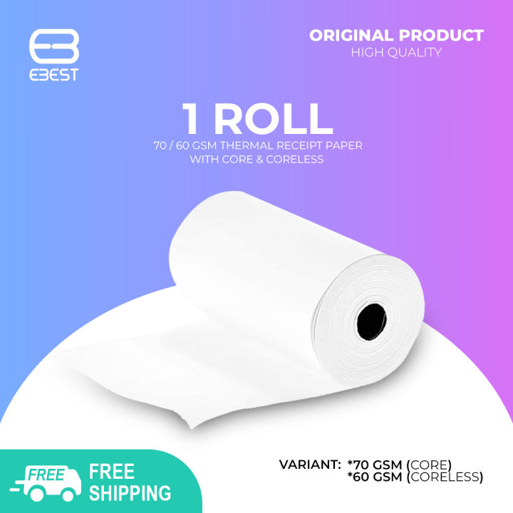 1 ROLL Receipt Paper 57mm 30mm 40mm 50mm 60GSM Coreless and 70GSM with ...
