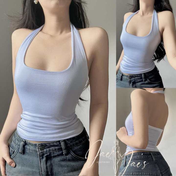 Therese Halter Neck Double Lining Full Length Cotton Basic Open Back For Women Womenswear ...