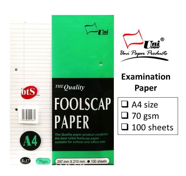 Uni A4 Foolscap Paper S-37 - Examination Paper 70 gsm / 100 Sheets ...
