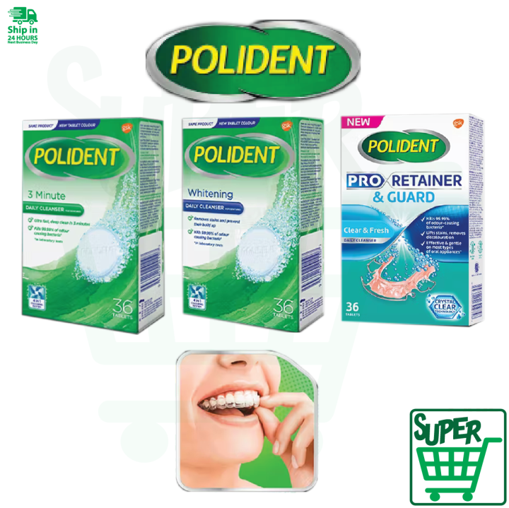 POLIDENT 3 MINUTES DAILY / WHITENING / PRO-RETAINER & GUARD CLEANSER 36 ...