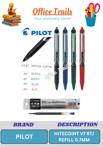 Pilot Hi-Tecpoint V7 RT Retractable Rollerball Pen 0.7mm Sold Per Piece ...